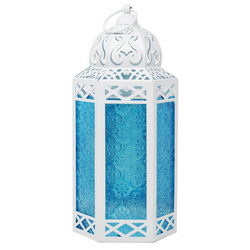 Large Moroccan Candle Lantern with Blue Glass